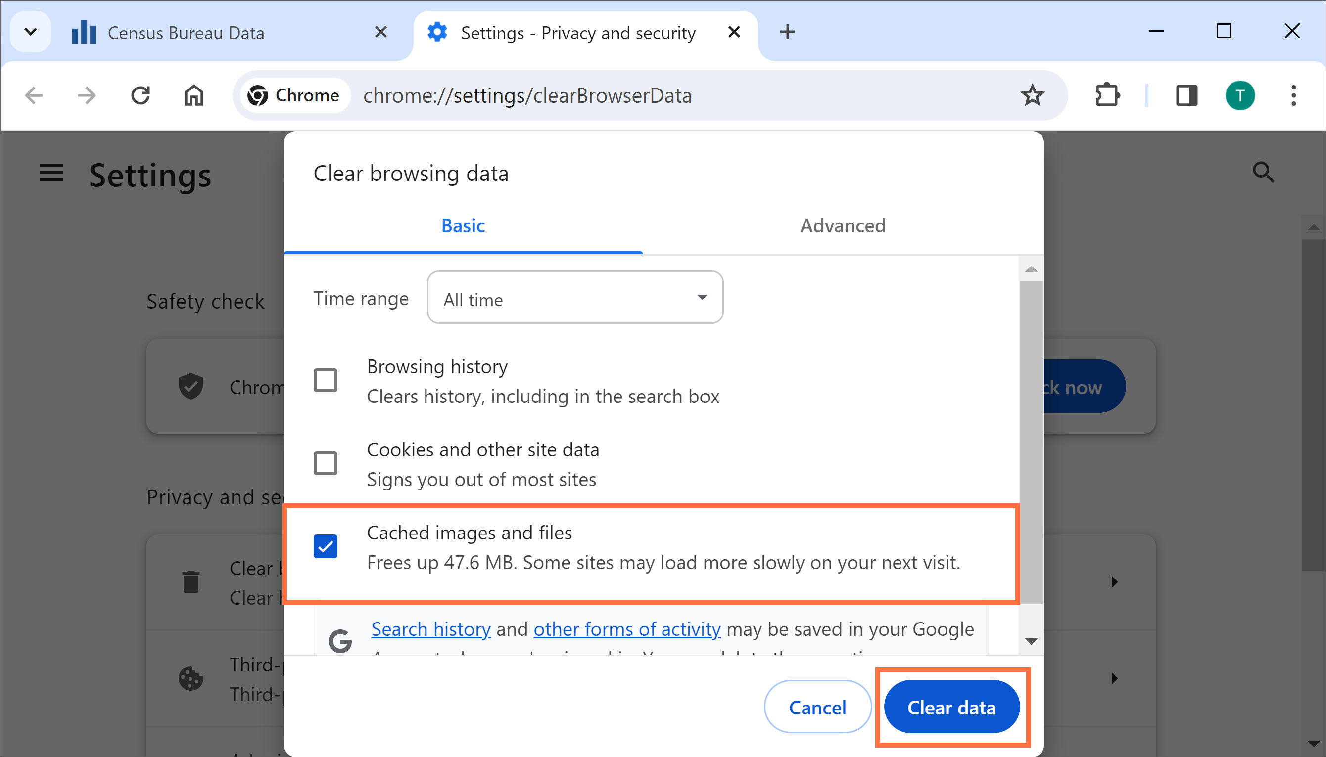 How do I clear the cache in Chrome?