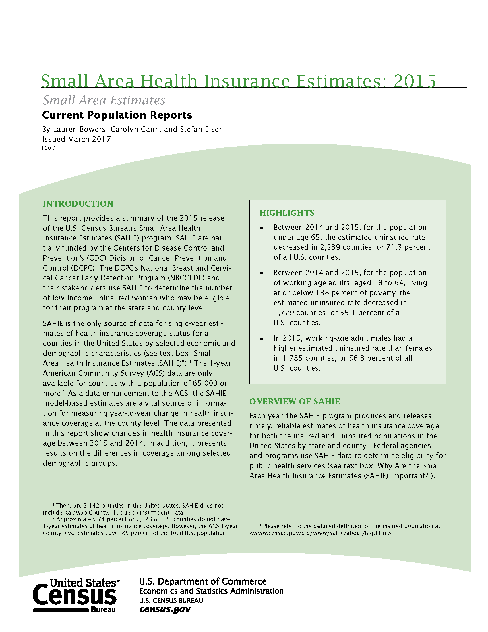 Small Area Health Insurance Estimates (SAHIE): 2015